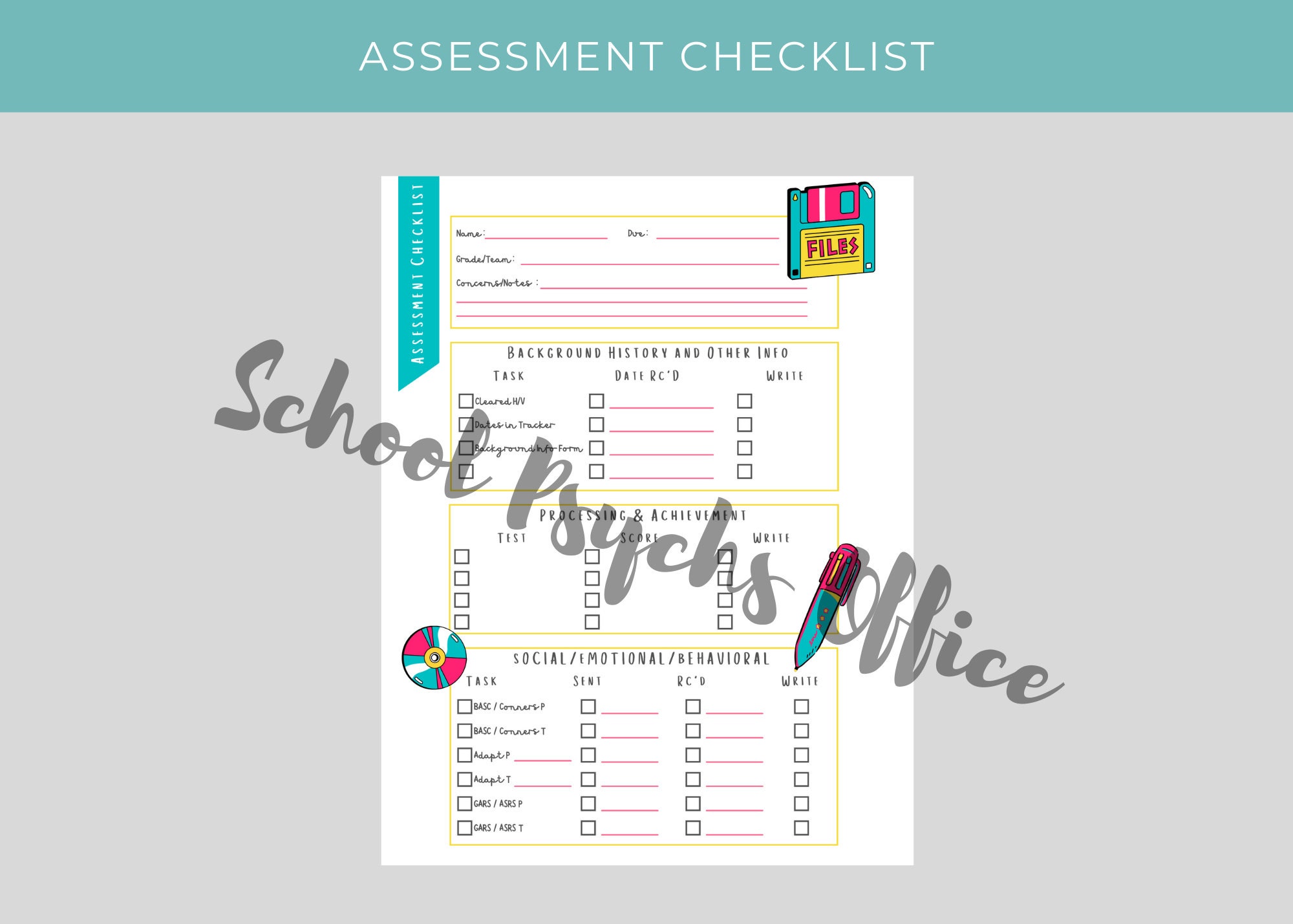 Assessment Checklist 90s Style School Psychologist Forms - Etsy