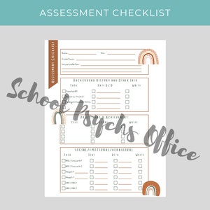 Assessment Checklist | School Psychologist Forms - Etsy