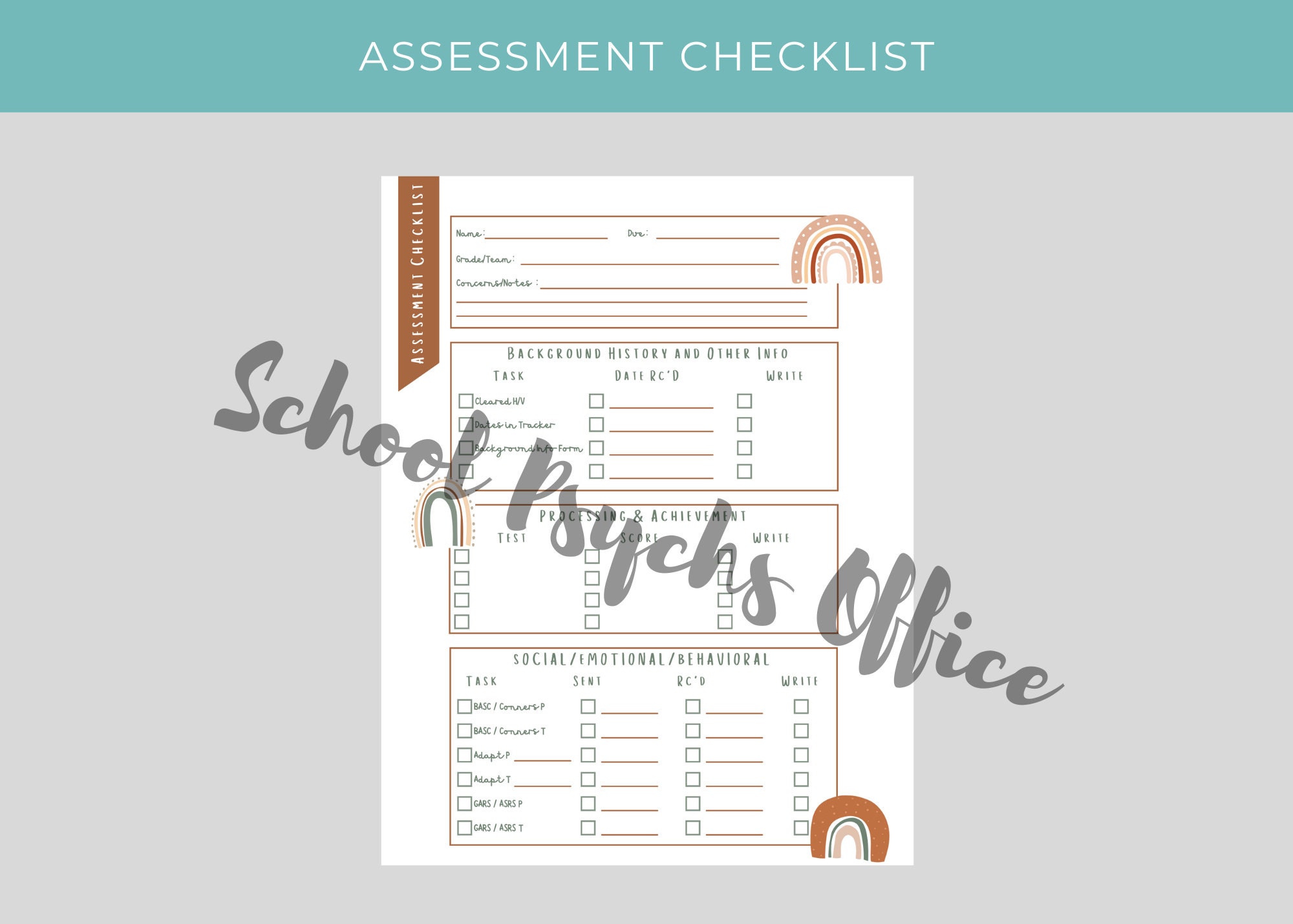 Assessment Checklist | School Psychologist Forms - Etsy