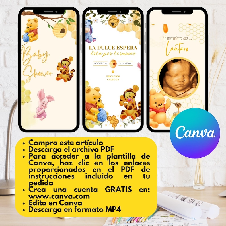 Invitacion Digital Animada en Video Para Baby Shower Winnie Pooh Con ...