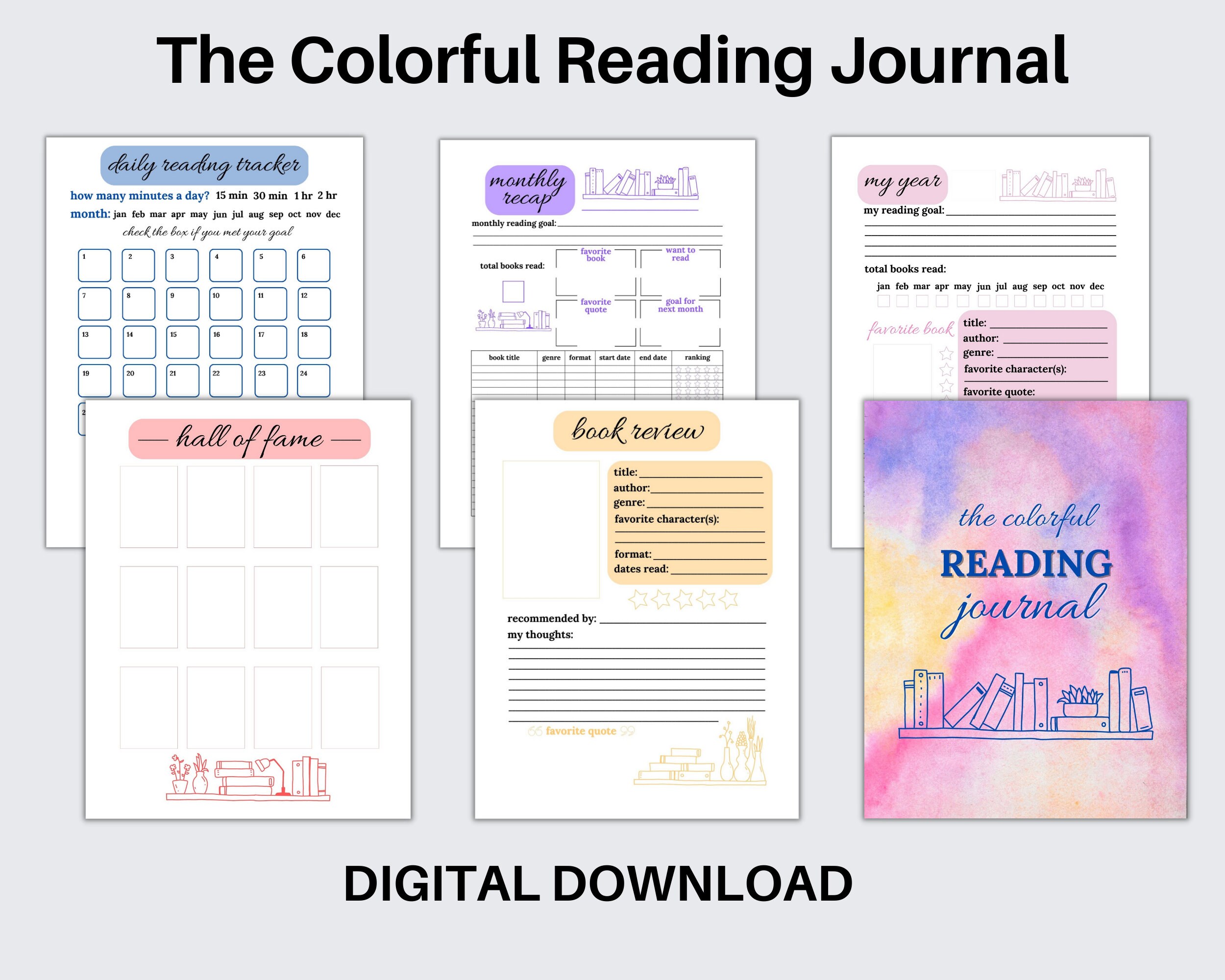 Reading Journal Printable Digital Book Review Sheet Reading Log ...
