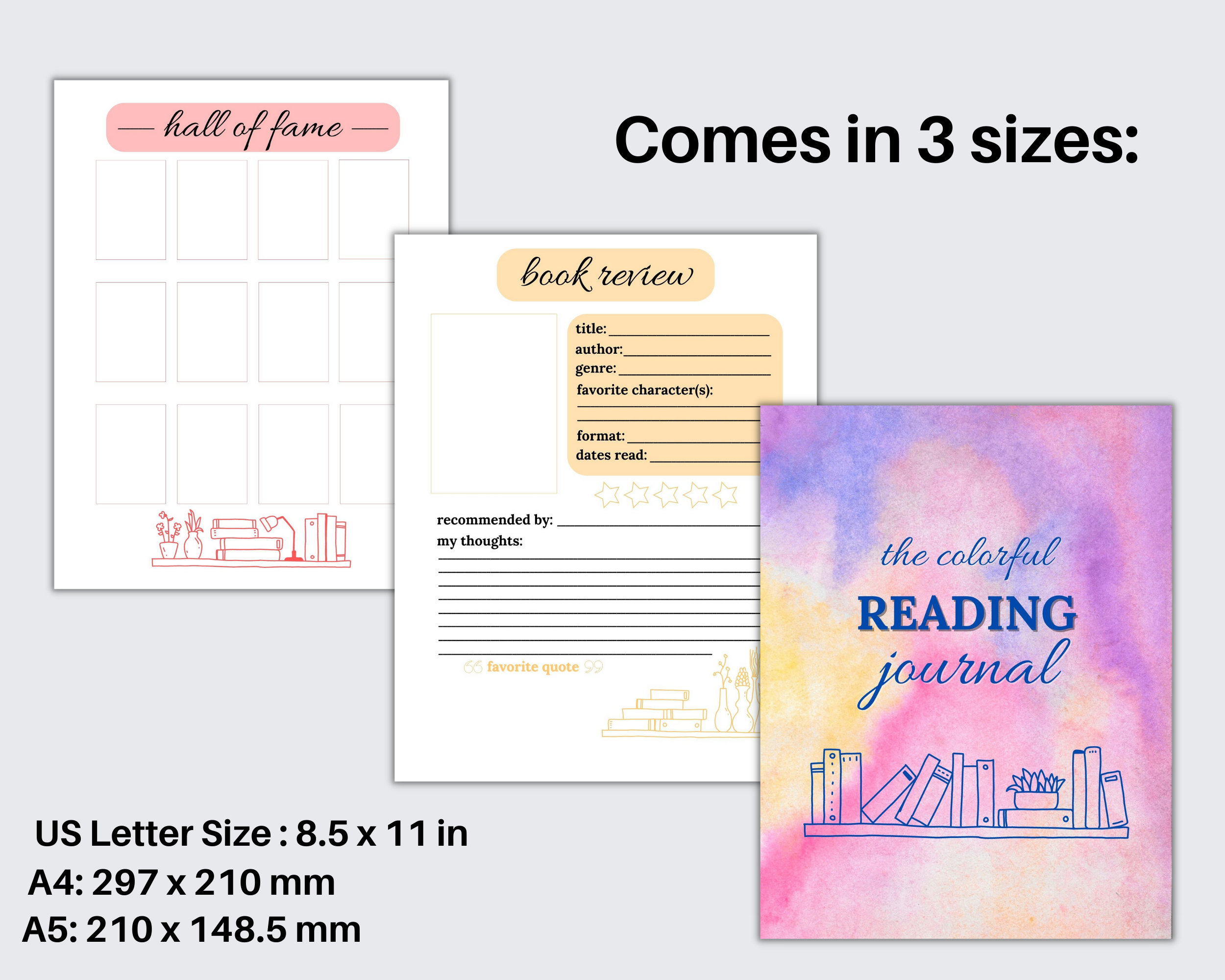 Reading Journal Printable Digital Book Review Sheet Reading Log ...