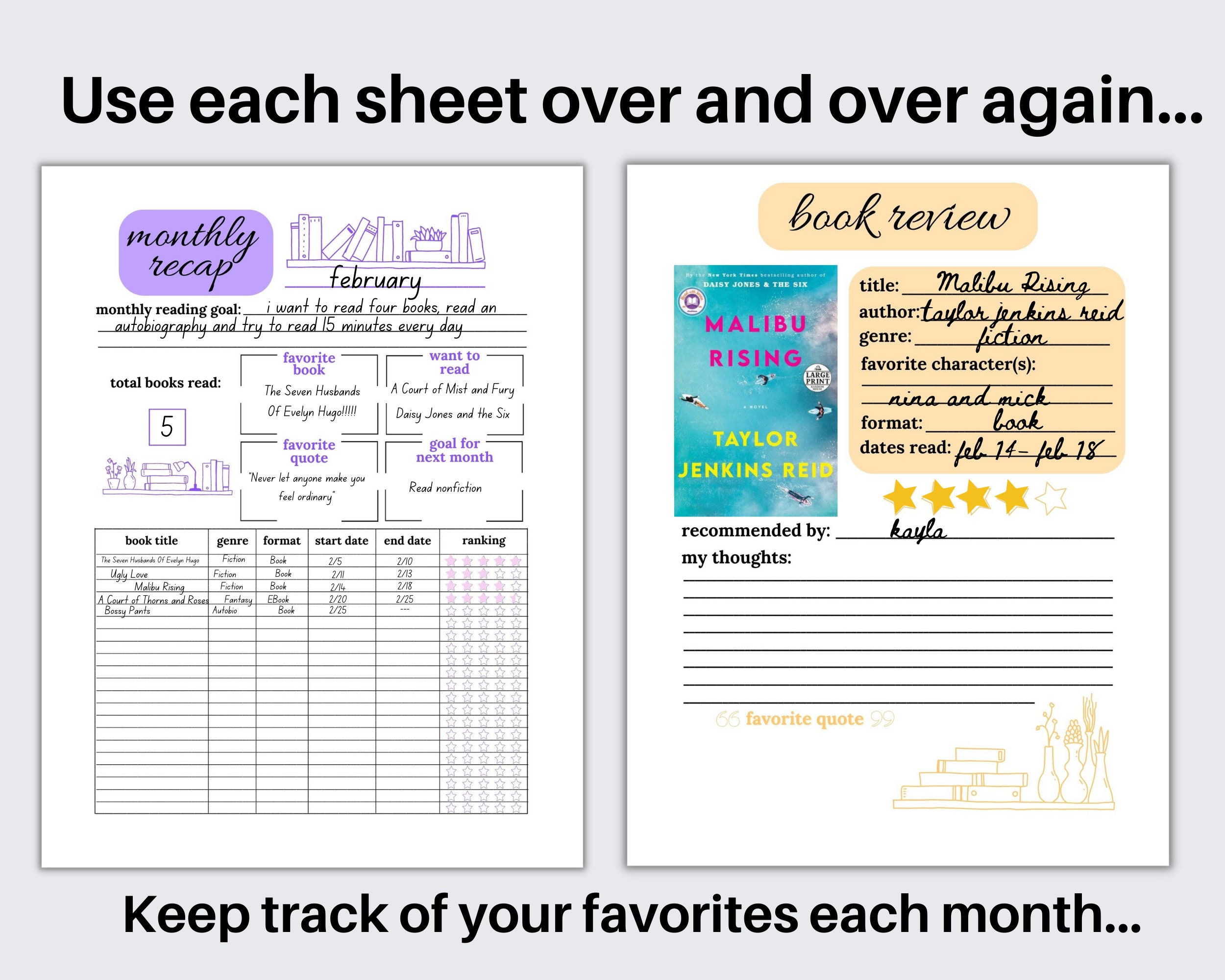 Reading Journal Printable Digital Book Review Sheet Reading Log ...