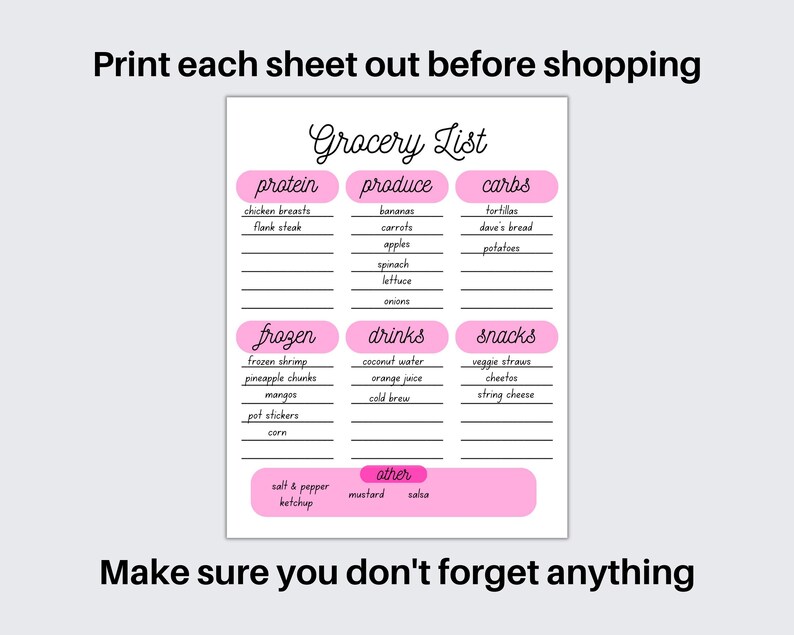 Meal Plan Template Digital Grocery List Weekly Meal Planning Daily Food ...