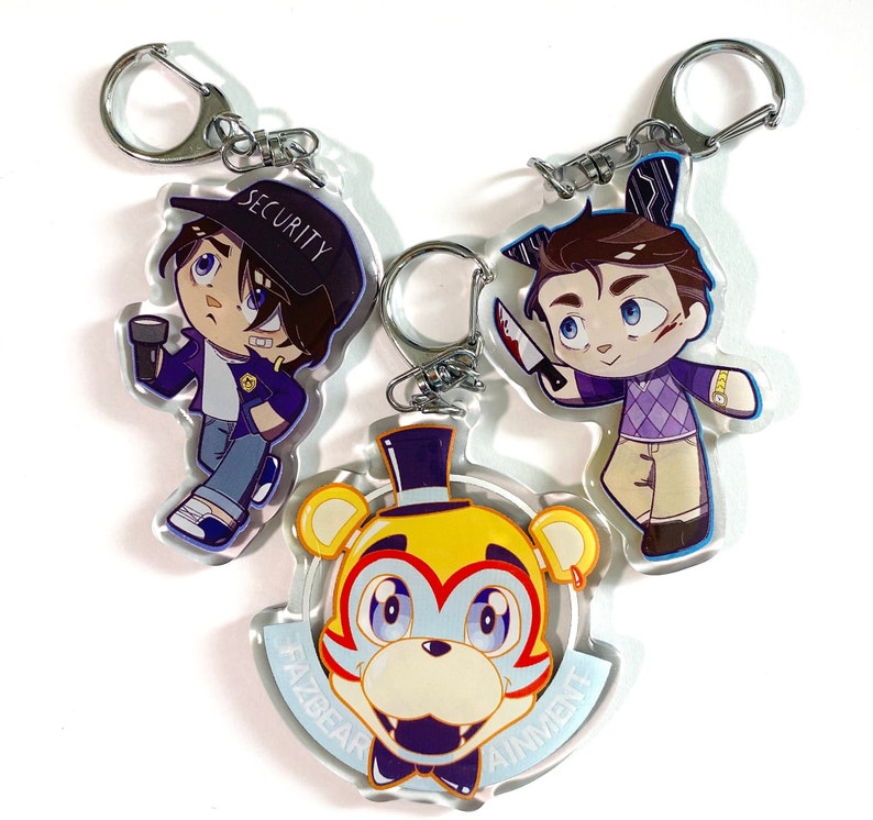 FNAF Michael/william/glamrock Freddy Keychain - Double Sided, Epoxy ...