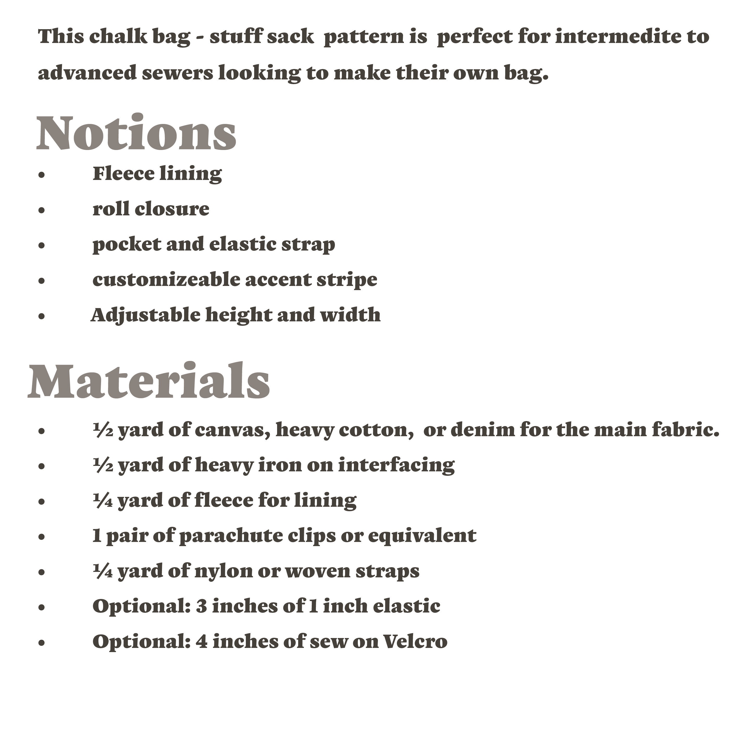 Chalk Bag / Stuff Sack Sewing Pattern | Pdf Printable Sewing Pattern ...