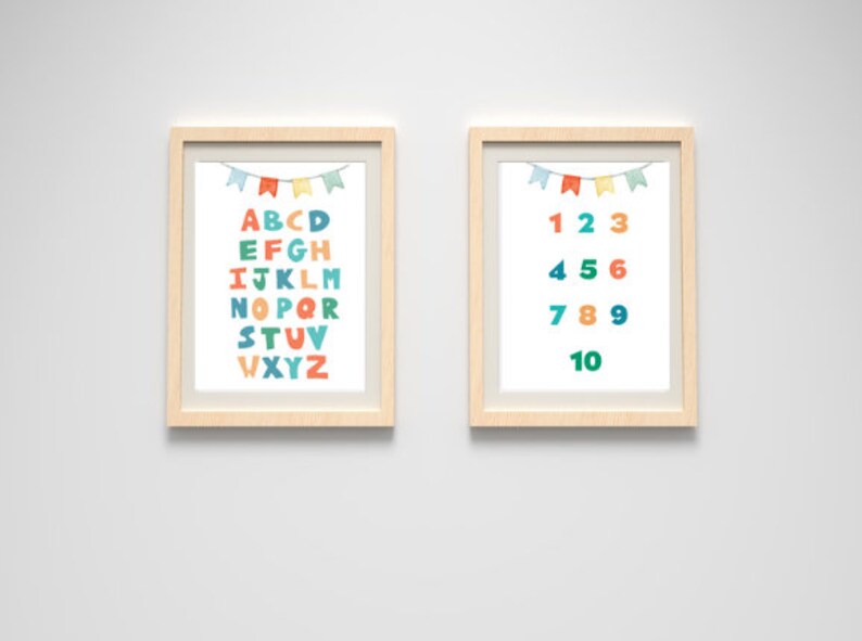 Set of 2 Educational Posters, Alphabet and Number Educational Posters ...