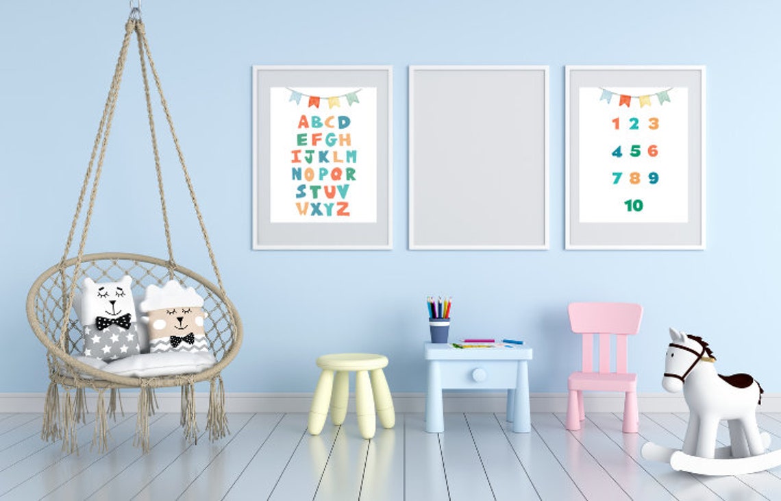 Set of 2 Educational Posters, Alphabet and Number Educational Posters ...