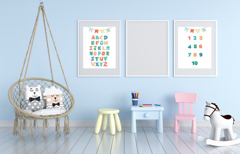 Set of 2 Educational Posters, Alphabet and Number Educational Posters ...