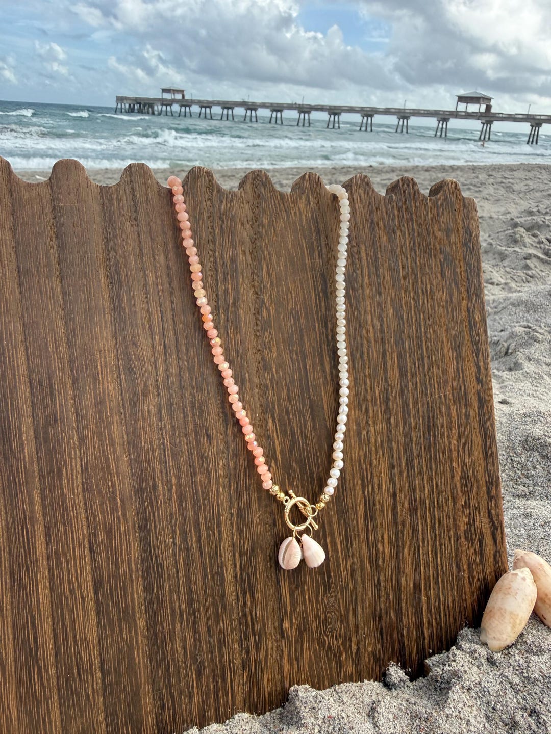 Mini Pink Cowrie & Cone Seashell Beaded Necklace - Etsy