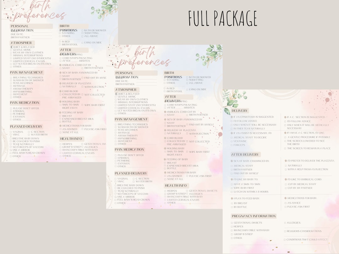 Birth Preferences Template Pregnant Journey Birth Plan Pinky Rose Gold ...