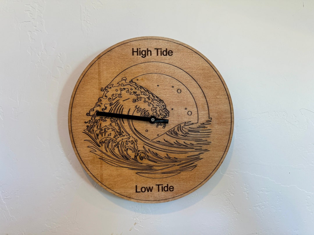 Ocean Tide Clock Engraved on Stained Wood 10.5” Basswood Wall Art With ...