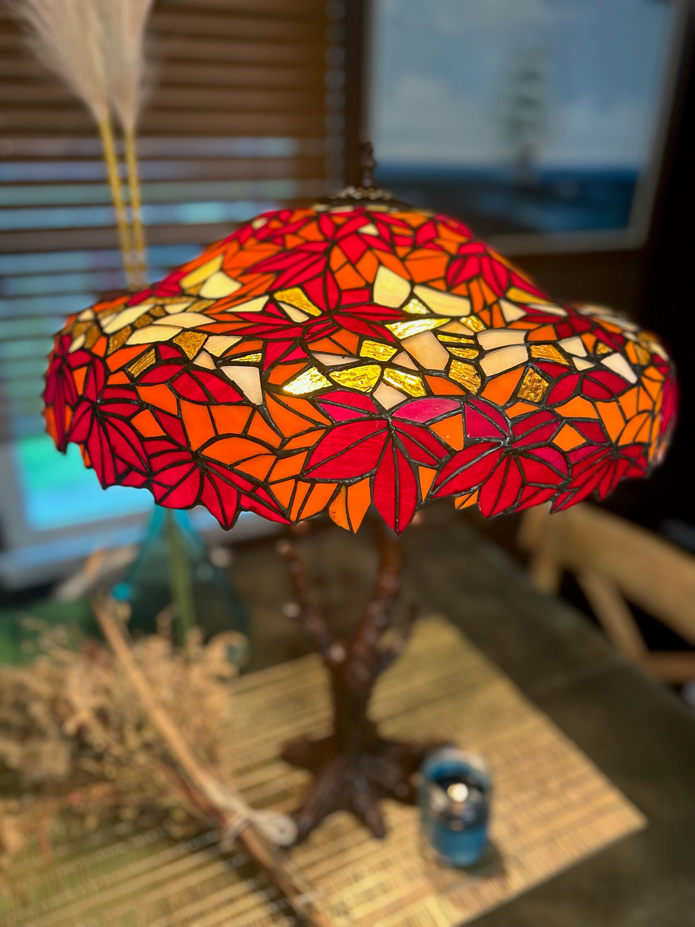 Antique Attributed to Chicago Mosaic Company Maple Leaf Stained Glass ...
