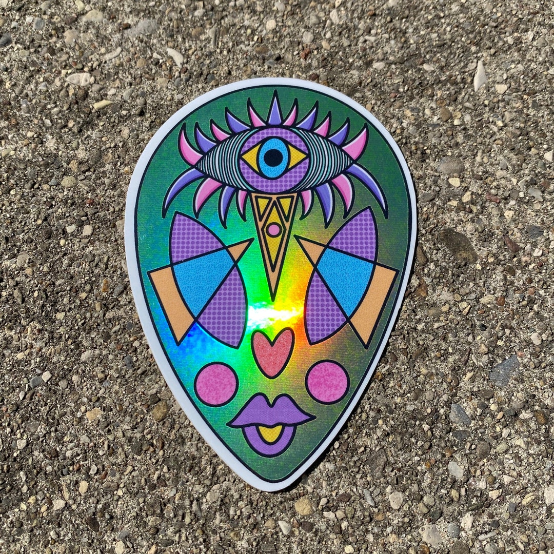 Holographic Alien Sticker - Water Resistant Glossy Holo Vinyl Stickers ...