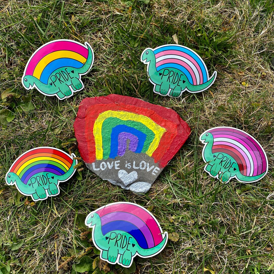 LGBTQIA Pride-o-saur Stickers Weather Resistant Glossy Vinyl Cute ...