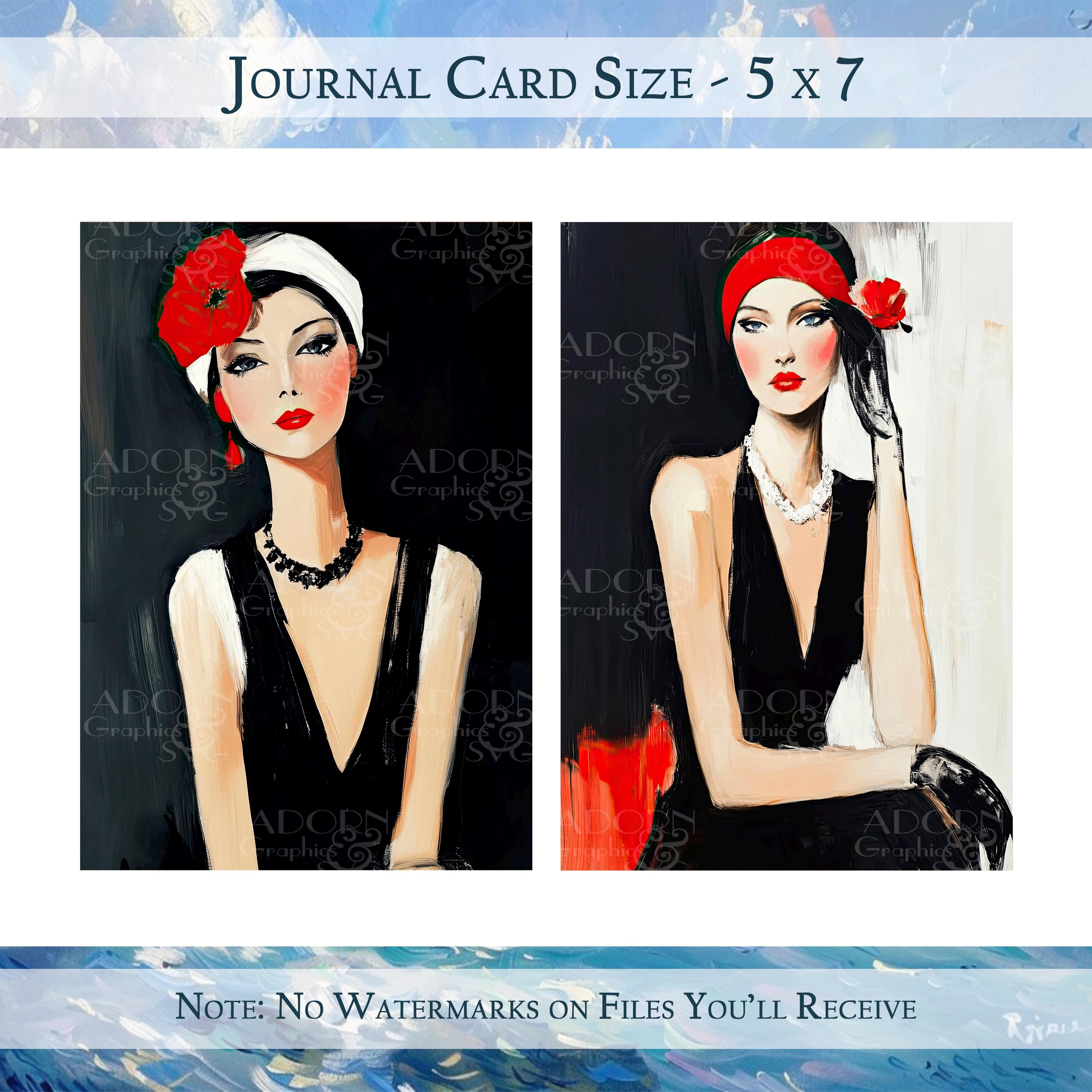 Art Deco Women Ephemera, Red & Black Digital Art Cards and Prints (JPG ...