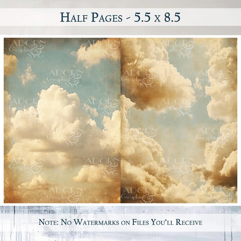 Vintage Skies Junk Journal Backgrounds - Dreamy Clouds Papers - Antique ...