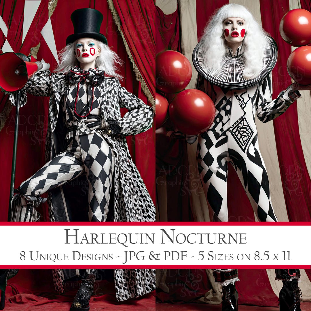 Harlequin Circus Character Art Cards – Vintage Collage Ephemera ...