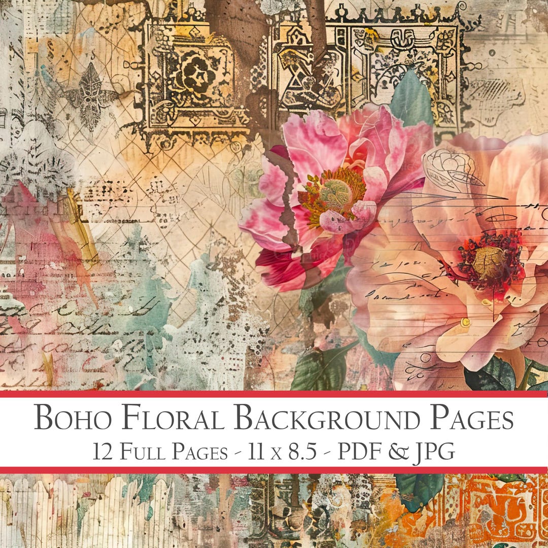 Boho Floral Collage Pages, Junk Journal, Scrapbook Paper (digital ...