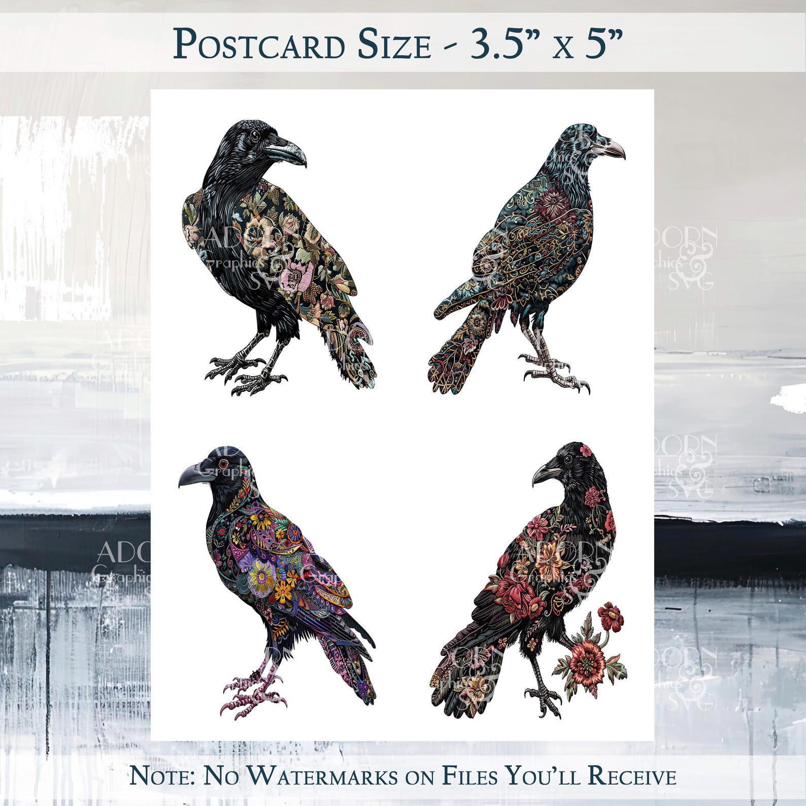 Crow Ephemera, Raven Clipart, Embroidered Crow Cutouts, Fussy Cuts Pack ...