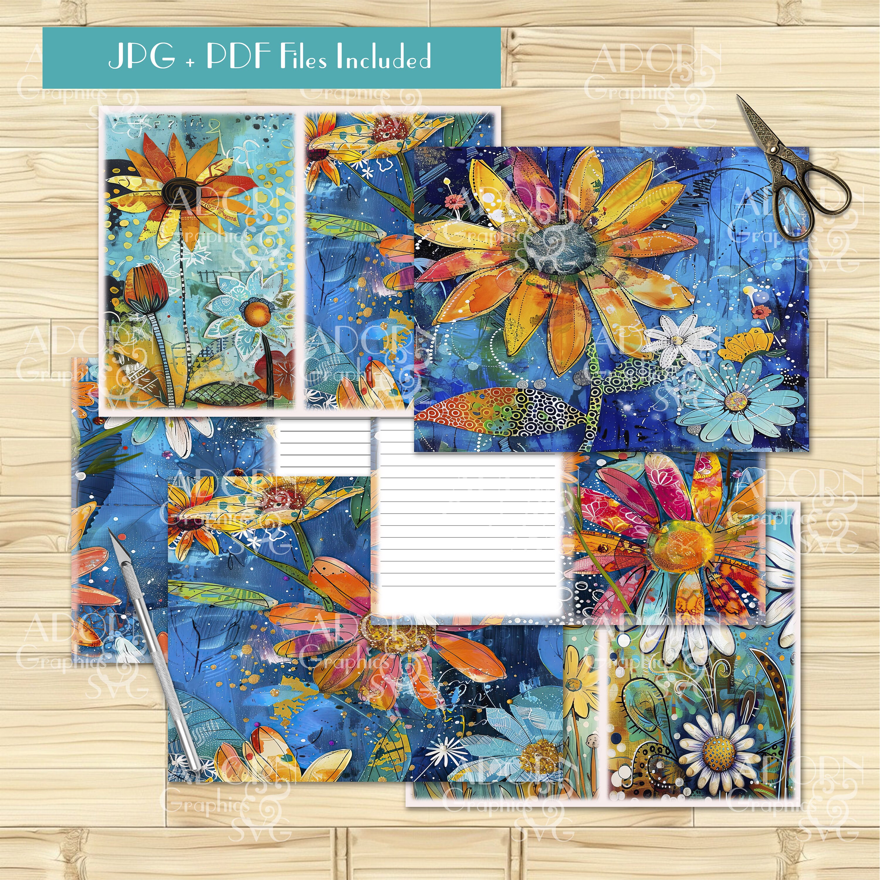 Sunflower Collage Paper Pack, Junk Journal Supplies, Scrapbook Paper ...