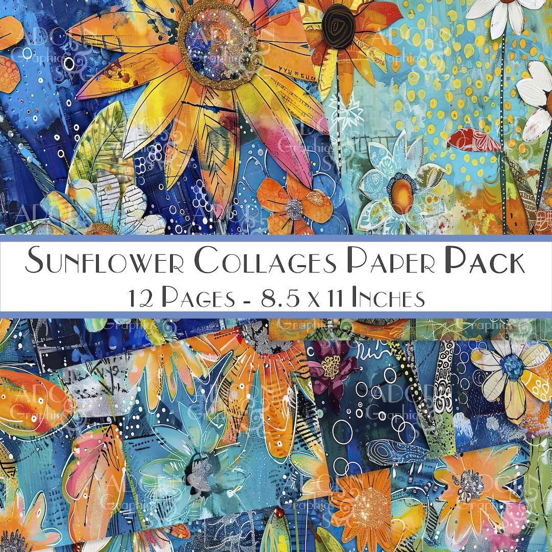 Sunflower Collages Paper Pack, Junk Journal Supplies, Scrapbook Paper ...