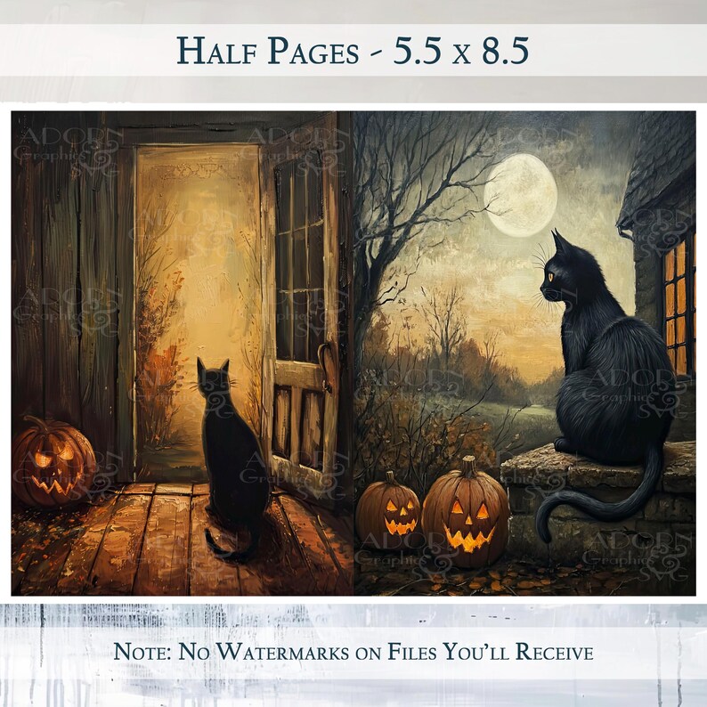 Black Cat Nights - Halloween Junk Journal Pages - Printable Ephemera ...