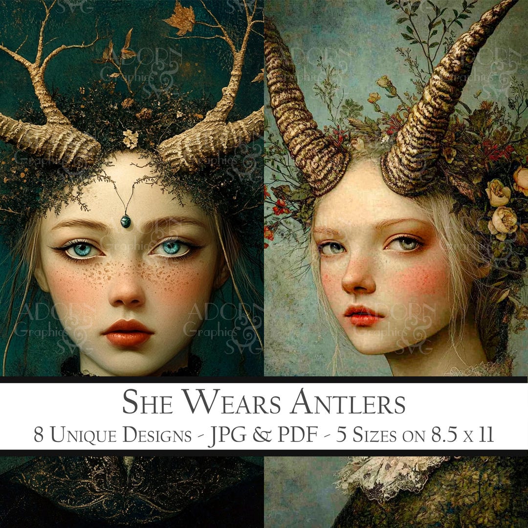 She Wears Antlers - Art Collection of 8 Ethereal Women With Antlers for ...