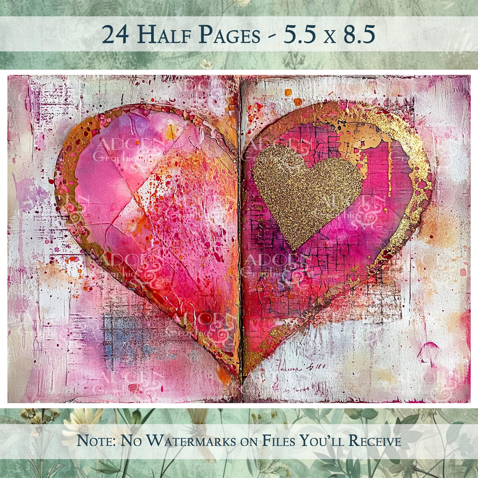 Vintage Grunge Half Pages With Romantic Hearts - Graffitti Junk Journal ...