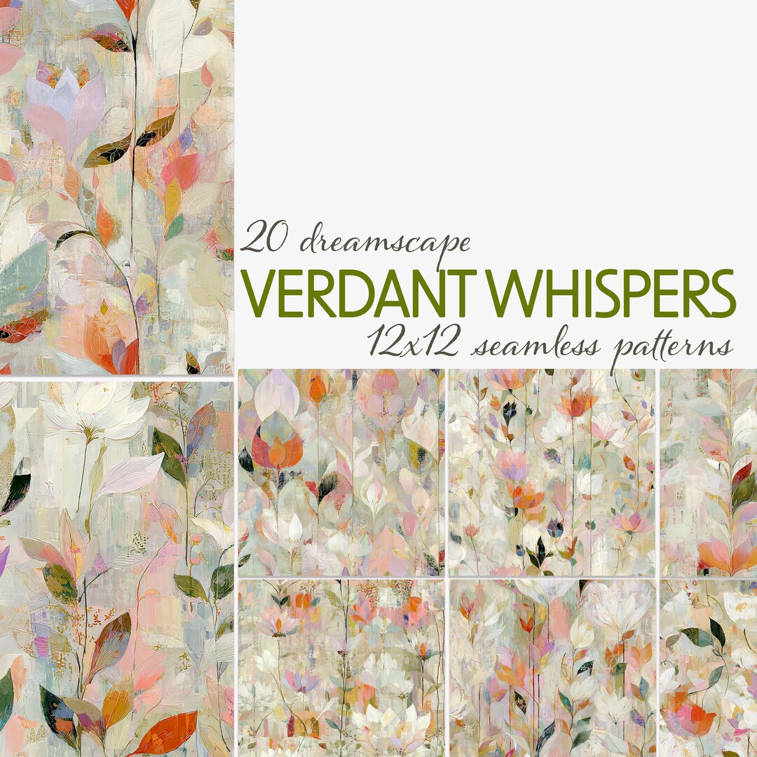 Floral Seamless Digital Paper – 20 Botanical 12x12 Patterns for ...