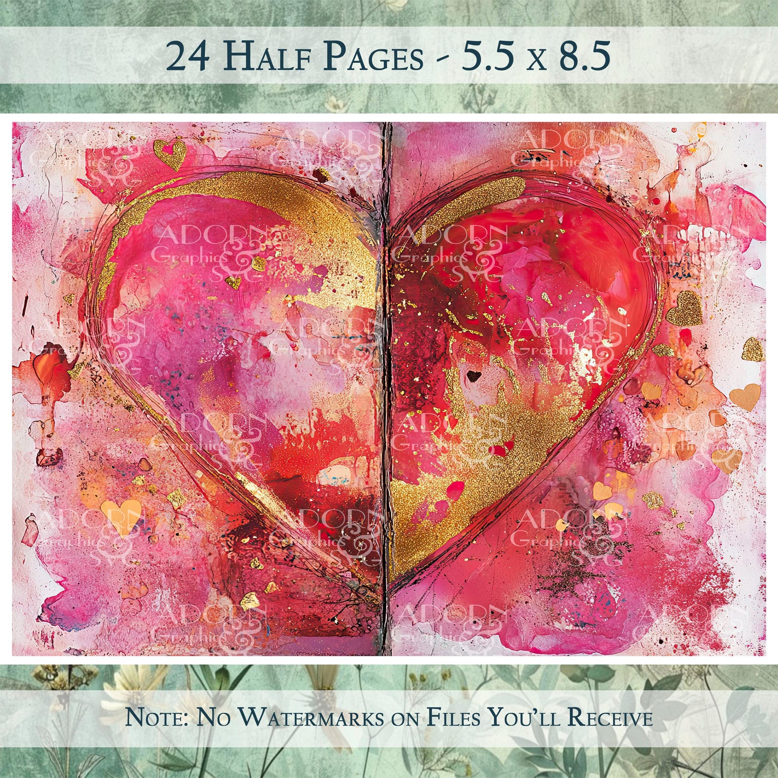 Vintage Grunge Half Pages With Romantic Hearts - Graffitti Junk Journal ...