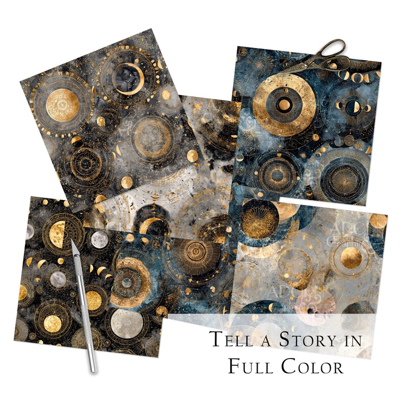Celestial Alchemy Seamless Digital Paper, 20 Gilded Moon & Cosmic ...