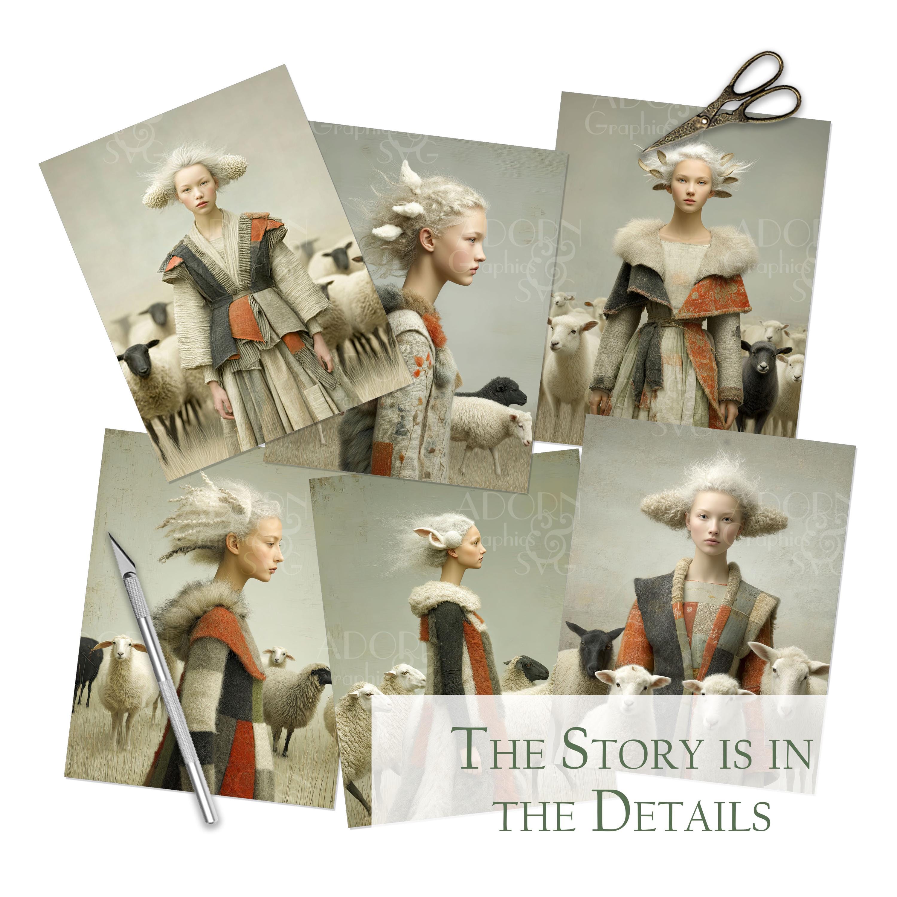 Pastoral Portrait Collage Ephemera – 12 Digital Woolgatherer Images for ...