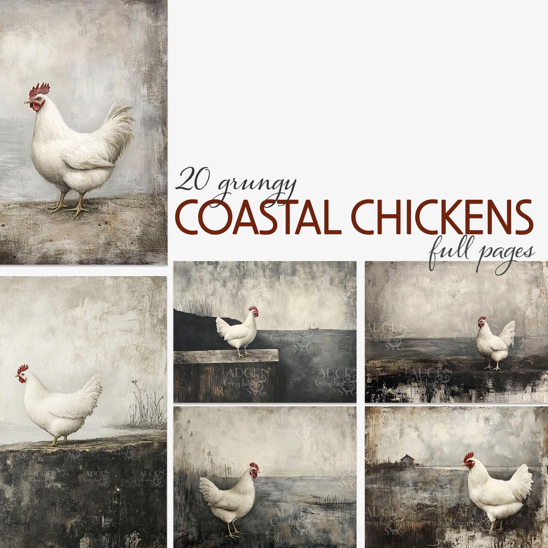 Grungy Coastal Chickens – 20 Full-page Backgrounds for Junk Journals ...