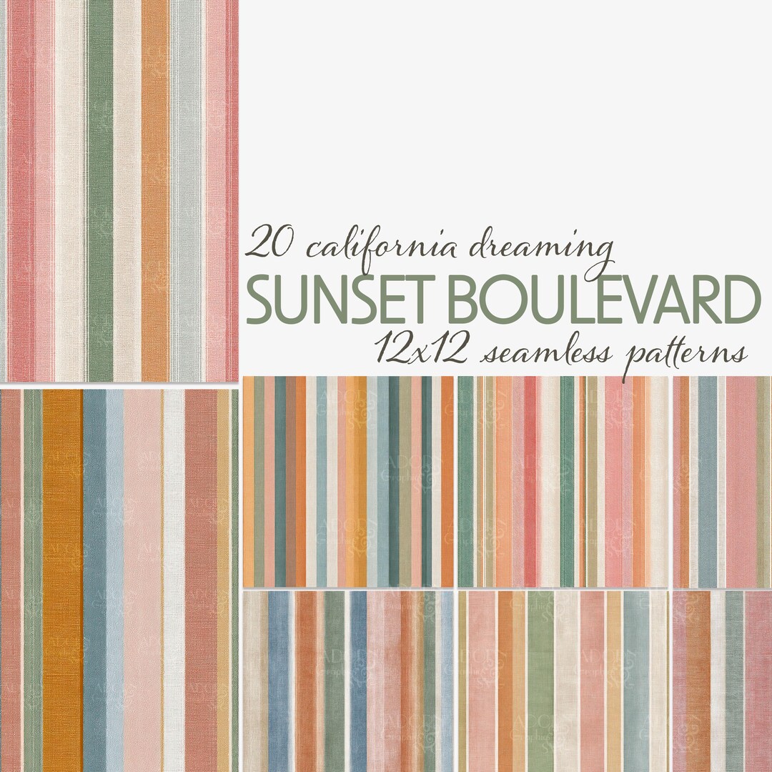 Seamless Linen Stripe Patterns: Southern California Sunset Digital ...