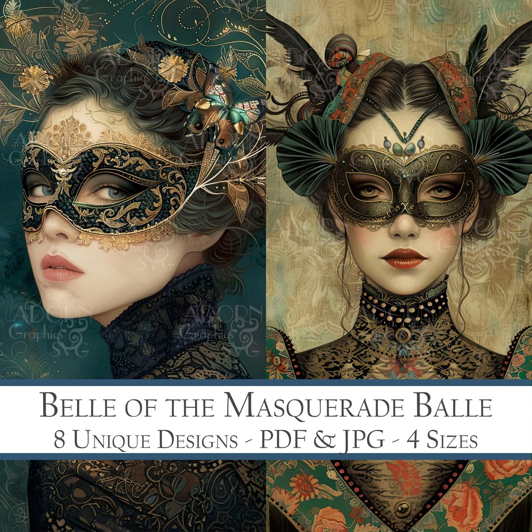 Belle of the Masquerade Ball, Carnival Mask Junk Journal Pages, Collage ...