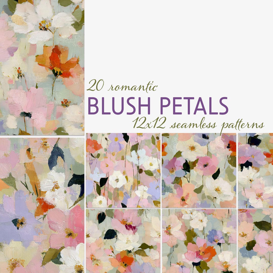 Floral Seamless Digital Paper – 20 Painterly 12x12 Flower Patterns for ...