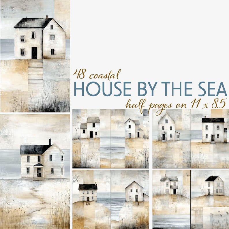 Coastal Junk Journal Half Pages: Seaside Houses, Dunes for Scrapbooking ...