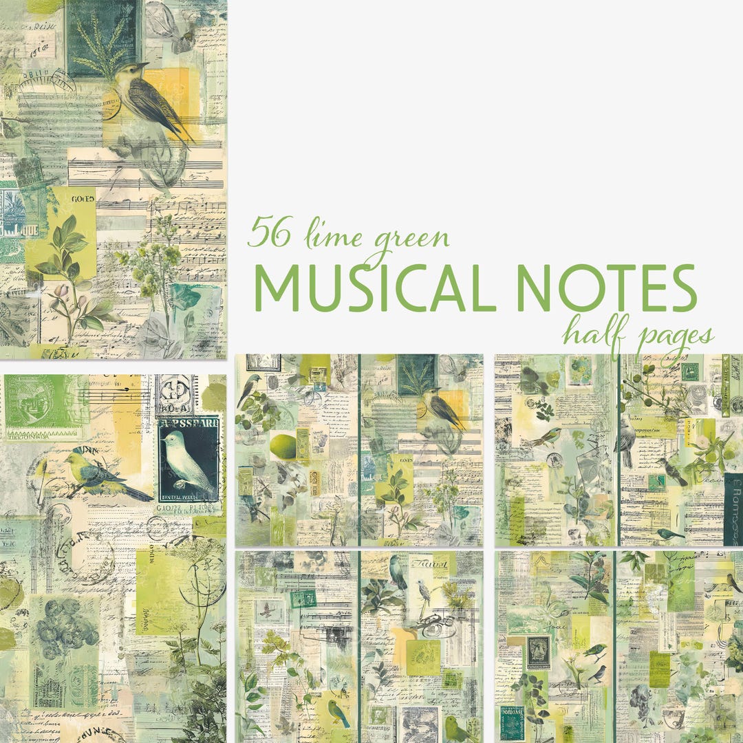 Lime Green Musical Notes, Junk Journal Pages, Background Papers ...