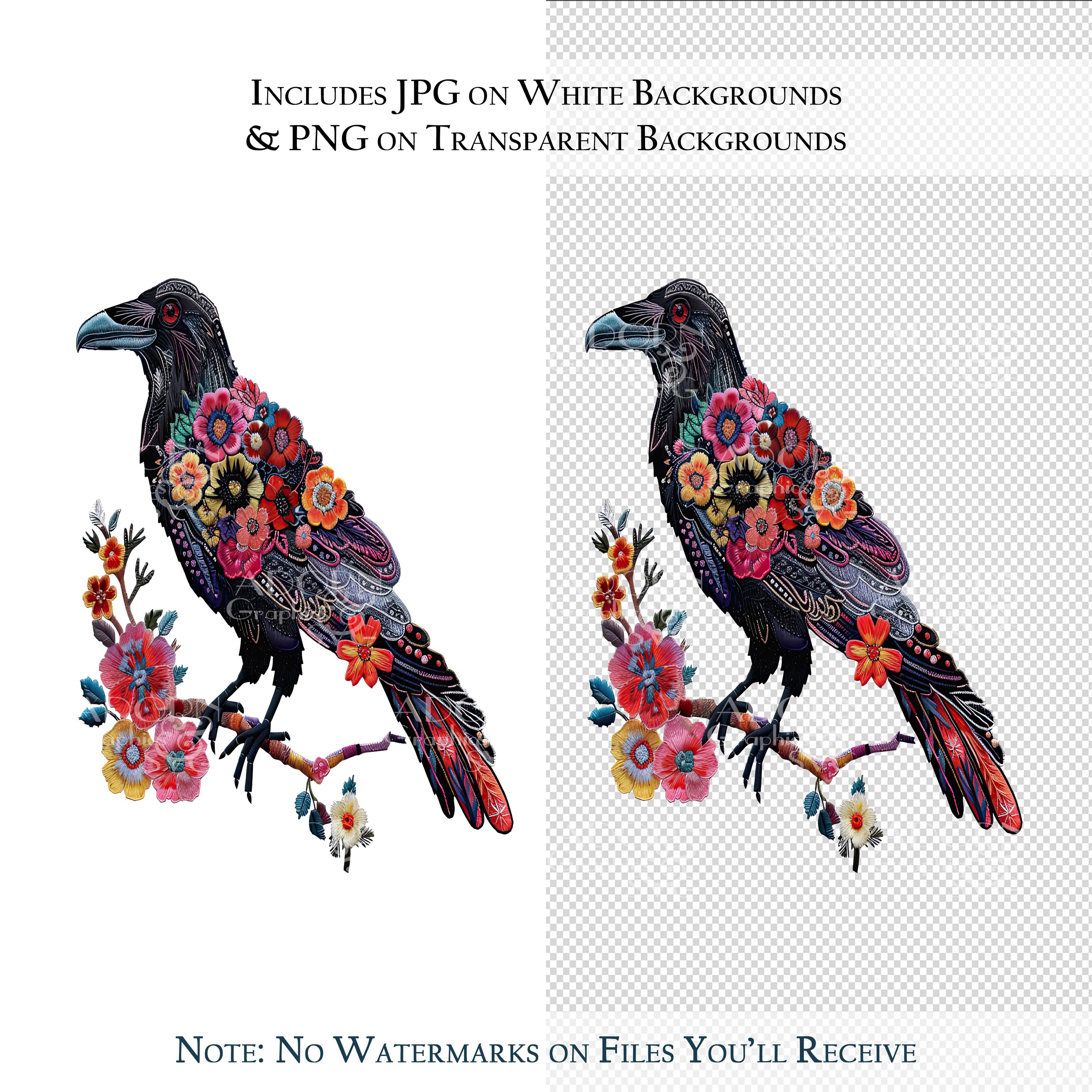 Crow Ephemera, Raven Clipart, Embroidered Crow Cutouts, Fussy Cuts Pack ...