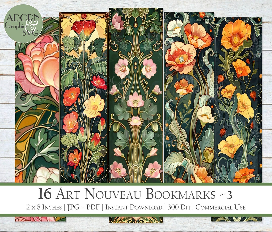 Aesthetic Bookmarks, Vintage Bookmarks, Art Nouveau Bookmark Bundle ...