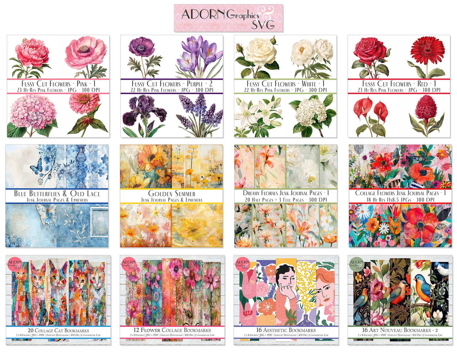 Flower Junk Journal Pages, Collage Background, Journal Kits, Printable ...