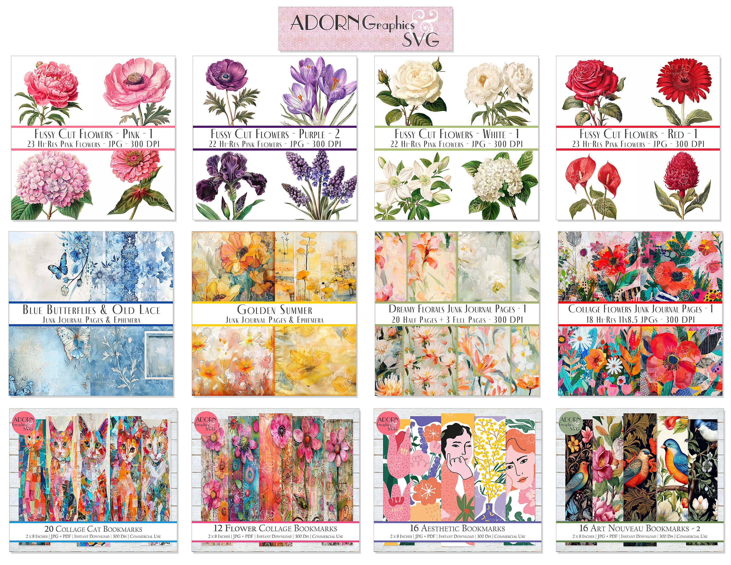 Flower Junk Journal Pages, Collage Background, Journal Kits, Printable ...