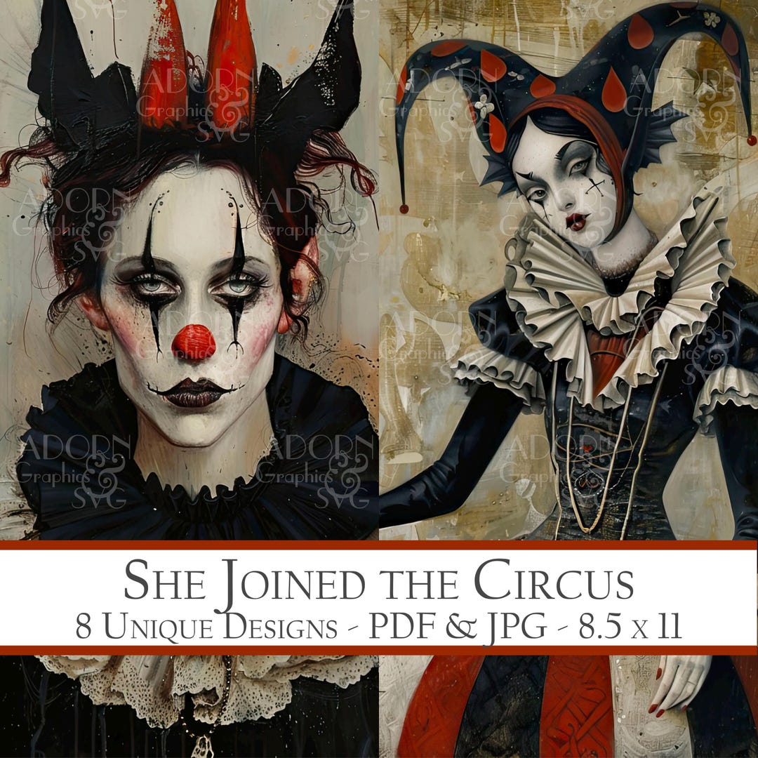 She Joined the Circus, Clown Junk Journal Pages, Carnival Collage Sheet ...