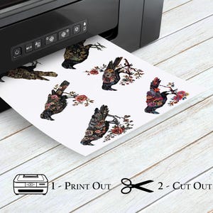 Crow Ephemera, Raven Clipart, Embroidered Crow Cutouts, Fussy Cuts Pack ...