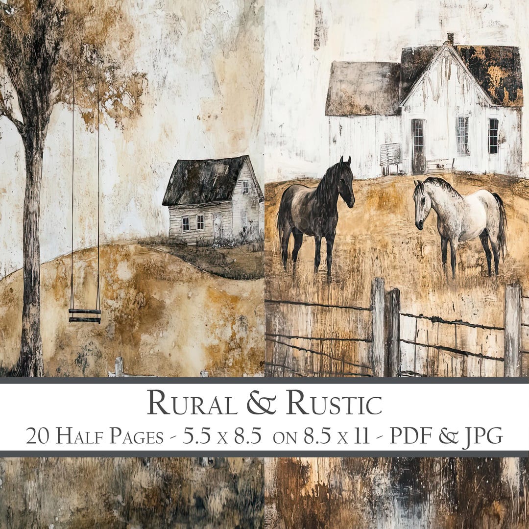 Rural & Rustic Junk Journal Backgrounds - Farm Life Landscape Papers ...