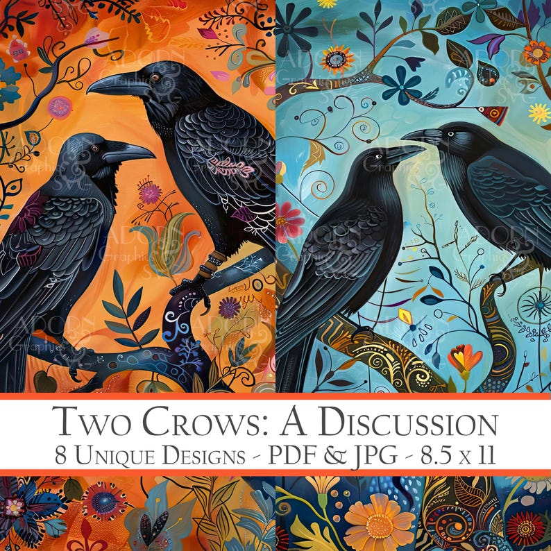 Two Crows Art Prints, Raven Ephemera Collage Sheets (digital Download ...