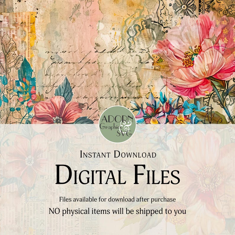 Boho Floral Collage Pages, Junk Journal, Scrapbook Paper (digital ...