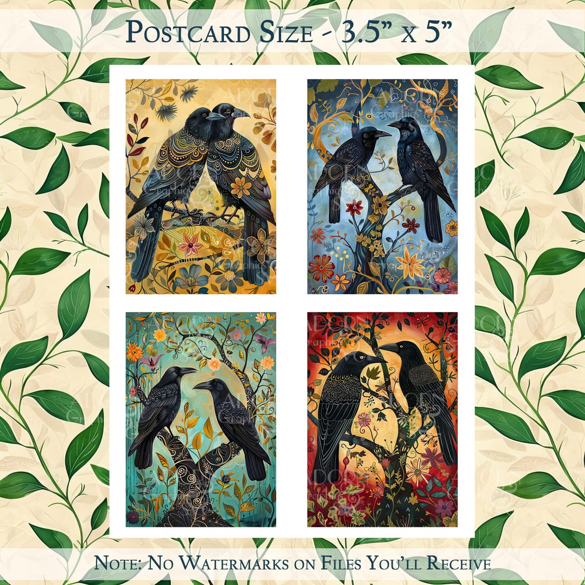 Two Crows Art Prints, Raven Ephemera Collage Sheets (digital Download ...