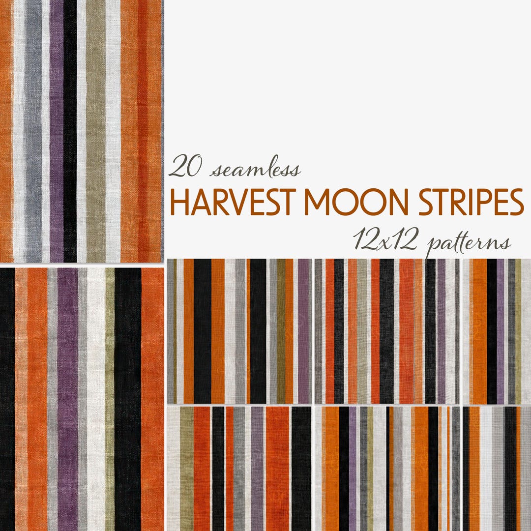 Harvest Moon Stripes Seamless Digital Papers, 20 Autumn Linen Textures ...